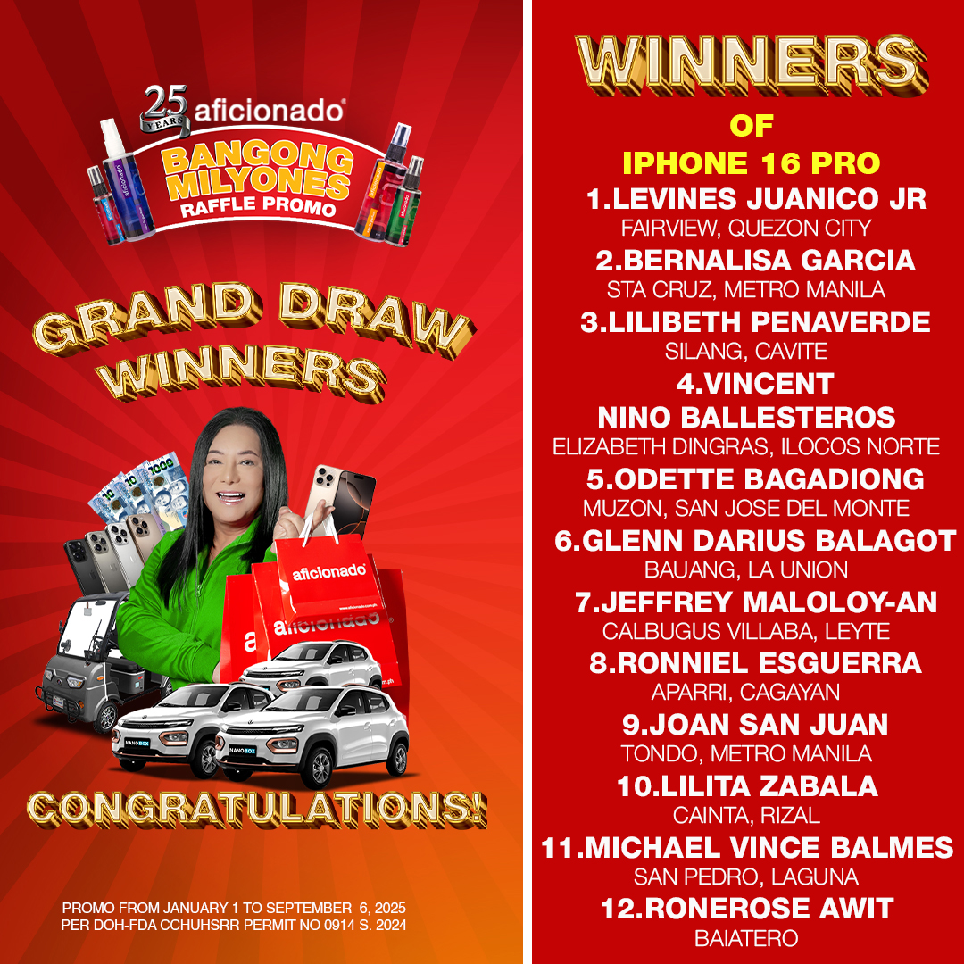 Aficionado | AFICIONADO BANGONG MILYONES GRAND RAFFLE DRAW WINNERS
